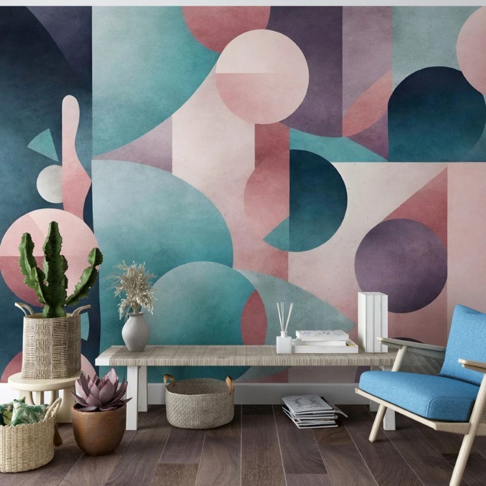 Geometrik Soft Renkler Tasarım Duvar Kağıdı